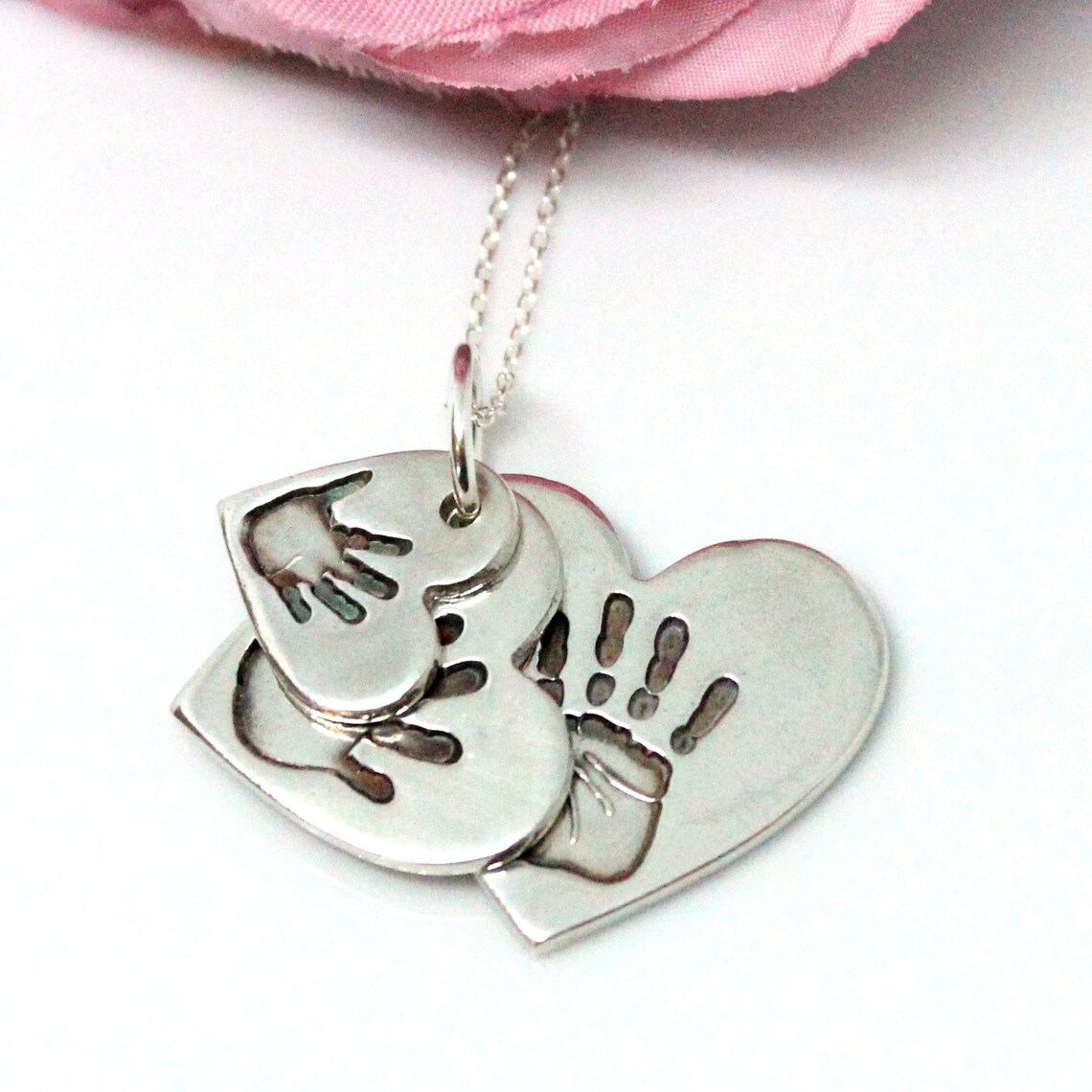 Silver Double Handprint Pendant Descending Handprint Pendant - Etsy