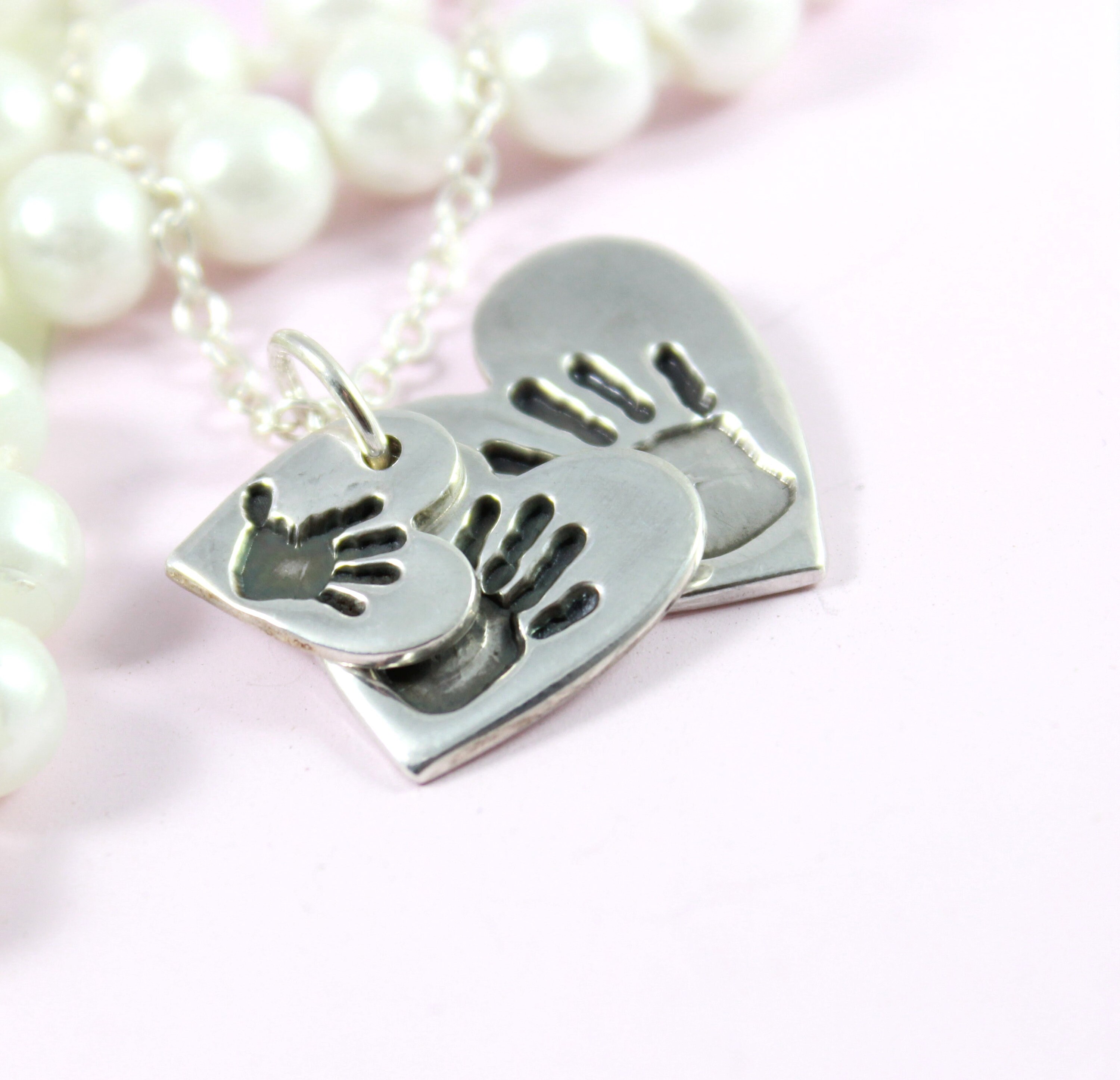 Silver Double Handprint Pendant - Descending Handprint Pendant - Triple ...