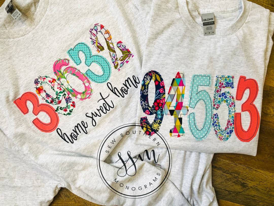 Zip Code OR Area Code Appliqued Tee Sizing Tee Home Sweet Home - Etsy