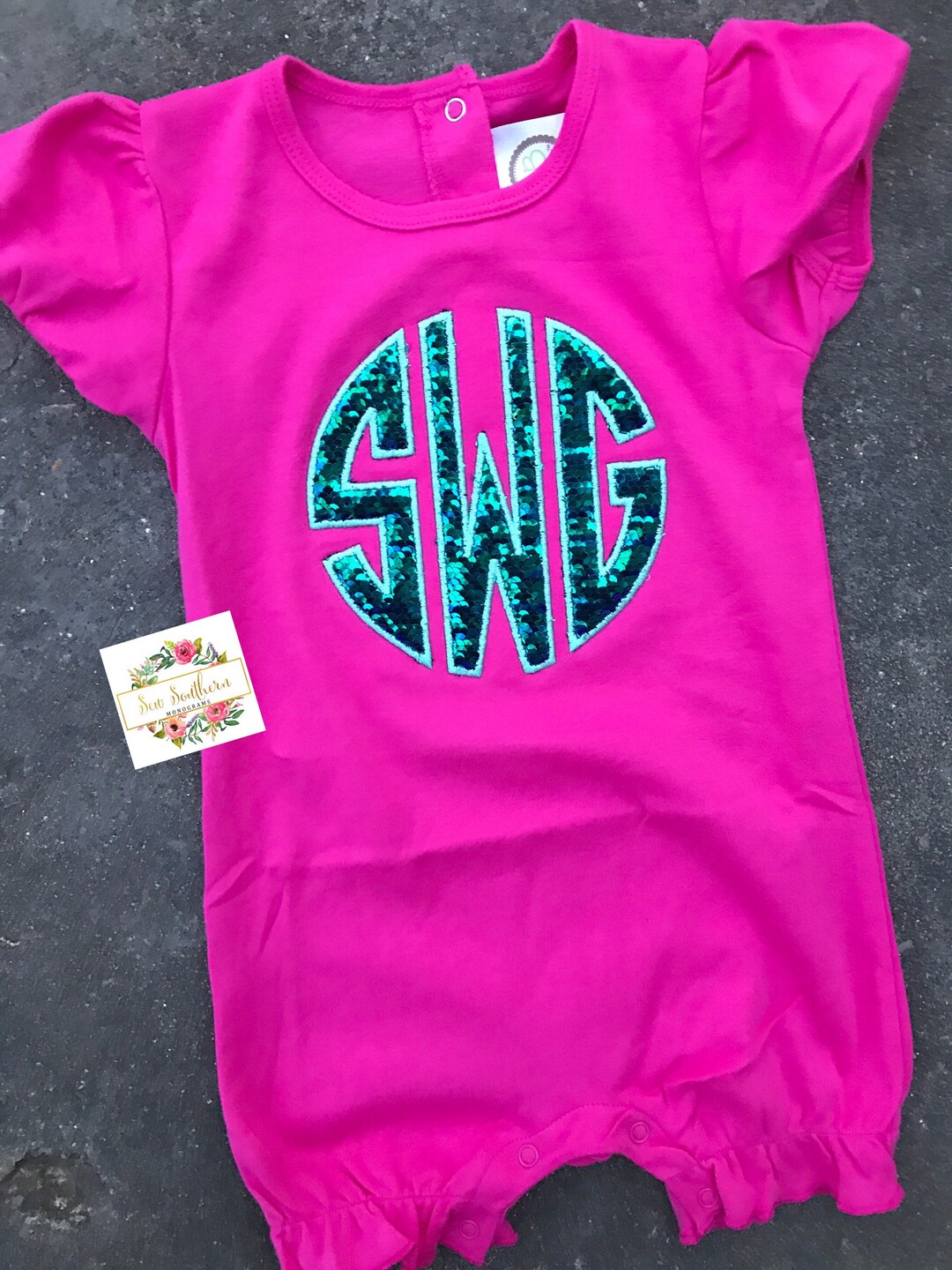 Hot Pink Ruffle Romper- Mermaid Sequin Appliqued Initials - Etsy