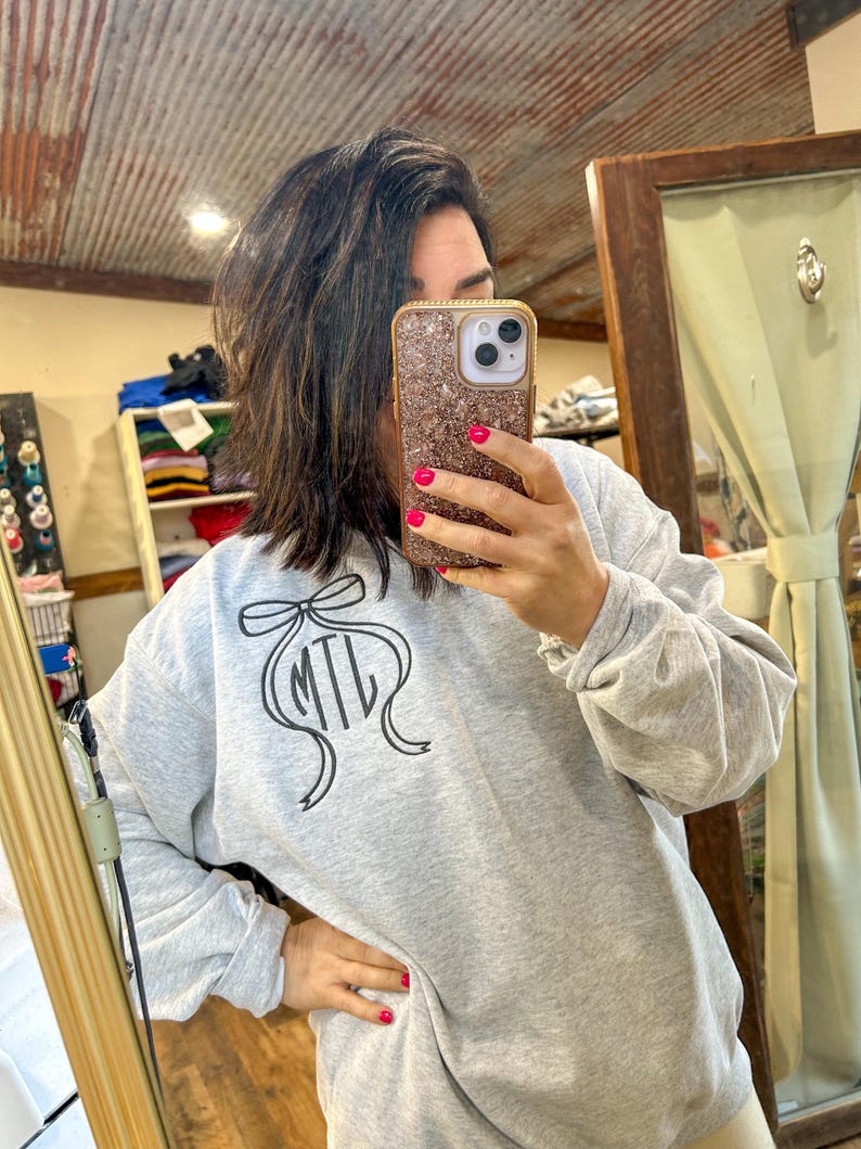 Monogram Bow Sweatshirt- Unisex Sizing - Intials - Coquette Bow ...