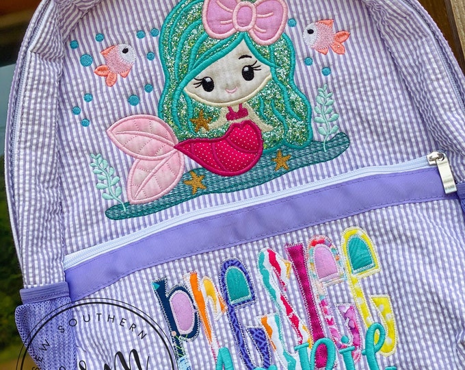 Mermaid Under the Sea Seersucker Backpack, Diaper Bag - Etsy