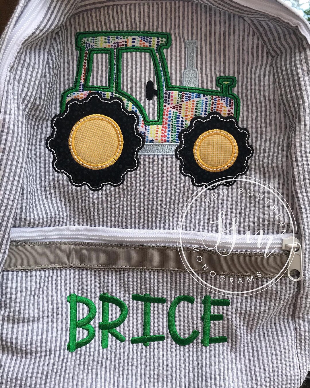 Applique Tractor Seersucker Backpack, Diaper Bag. *fabrics Will Vary ...