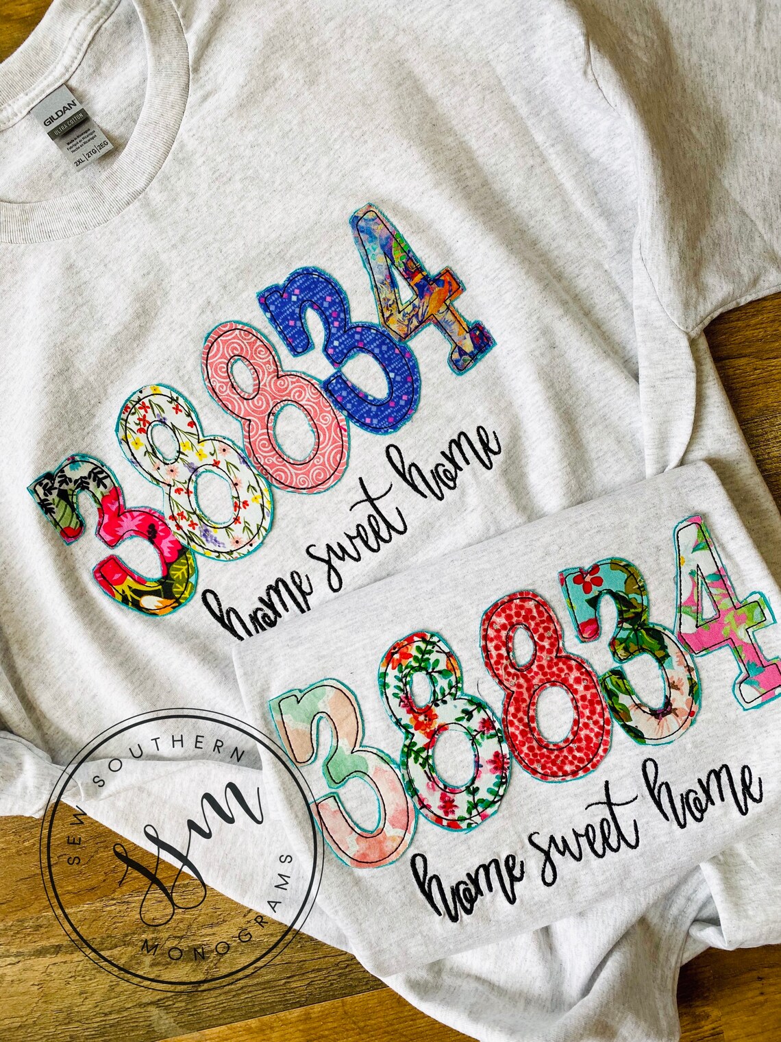 Zip Code OR Area Code Appliqued Tee Sizing Tee Home Sweet | Etsy