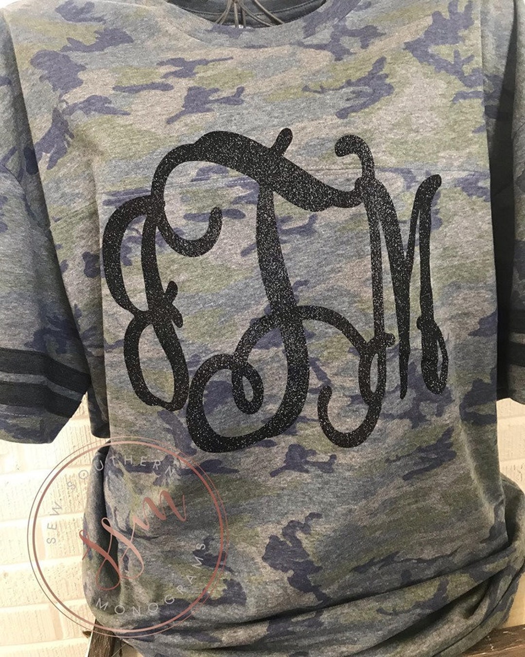 Camo Army Unisex Tee Glitter Vine Monogram Initials - Etsy