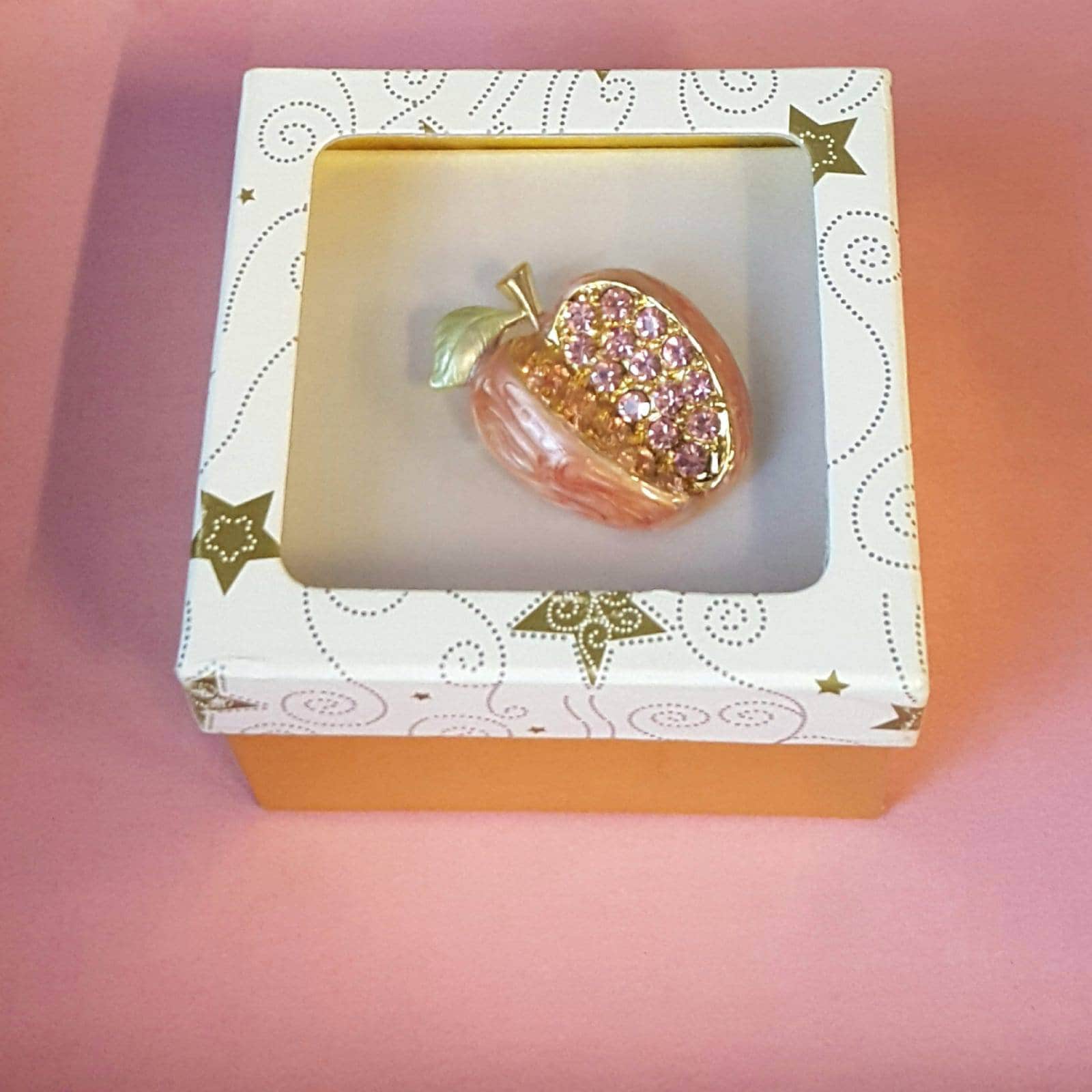 Pink Cut Apple Brooch Pin Enamel and Pink Crystals | Etsy