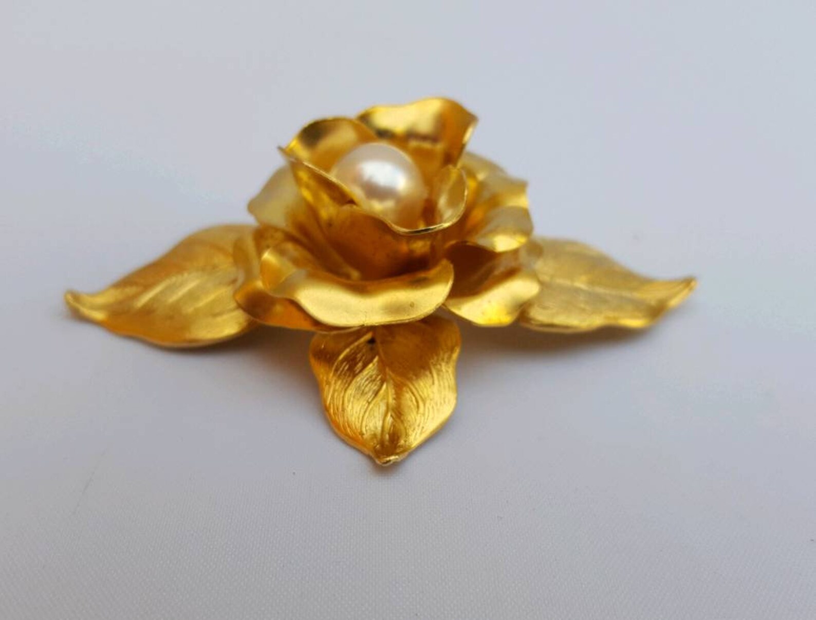 Vintage Rose Brooch, Rose Brooch Pin Faux Pearl Gold Tone, Vintage ...