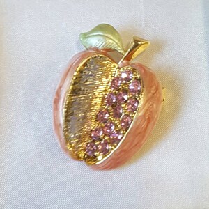 Pink Cut Apple Brooch Pin Enamel and Pink Crystals - Etsy