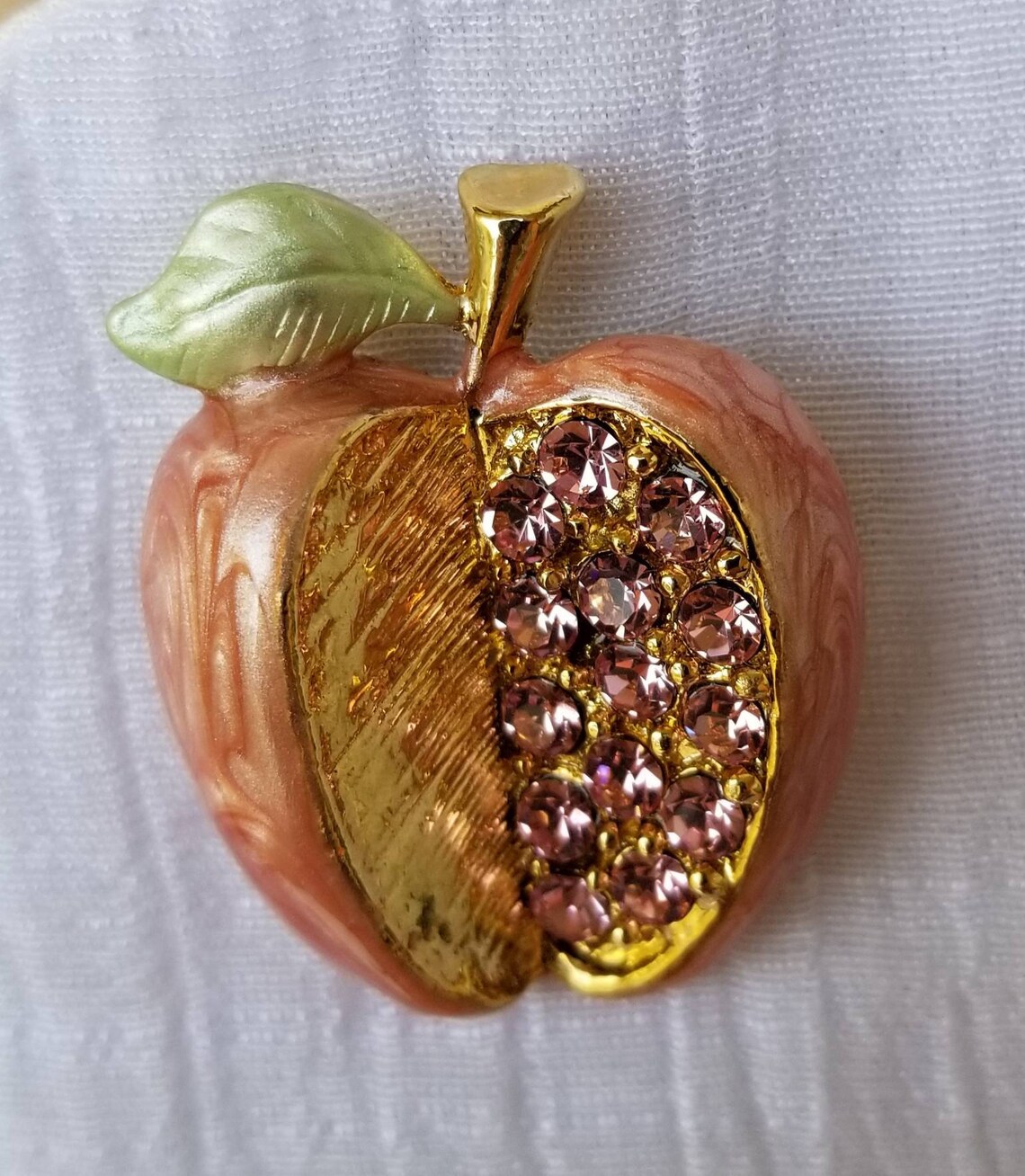 Pink Cut Apple Brooch Pin Enamel and Pink Crystals | Etsy