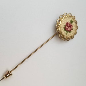 Vintage Crochet Flower Lapel Stick Pin Brooch, Vintage Gold Tone ...