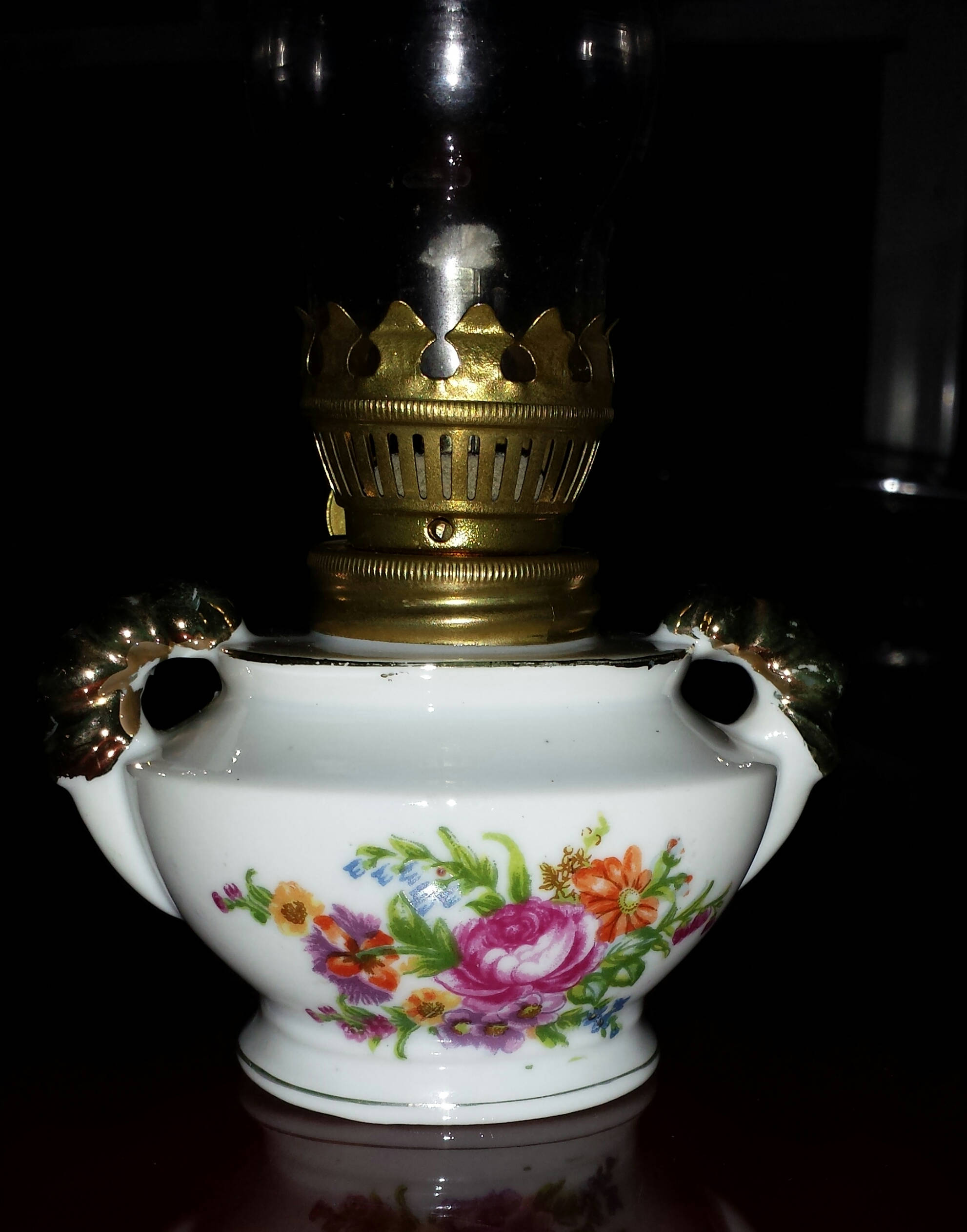 Vintage Porcelain Miniature Oil Lamp With Colorful Floral and Gold ...