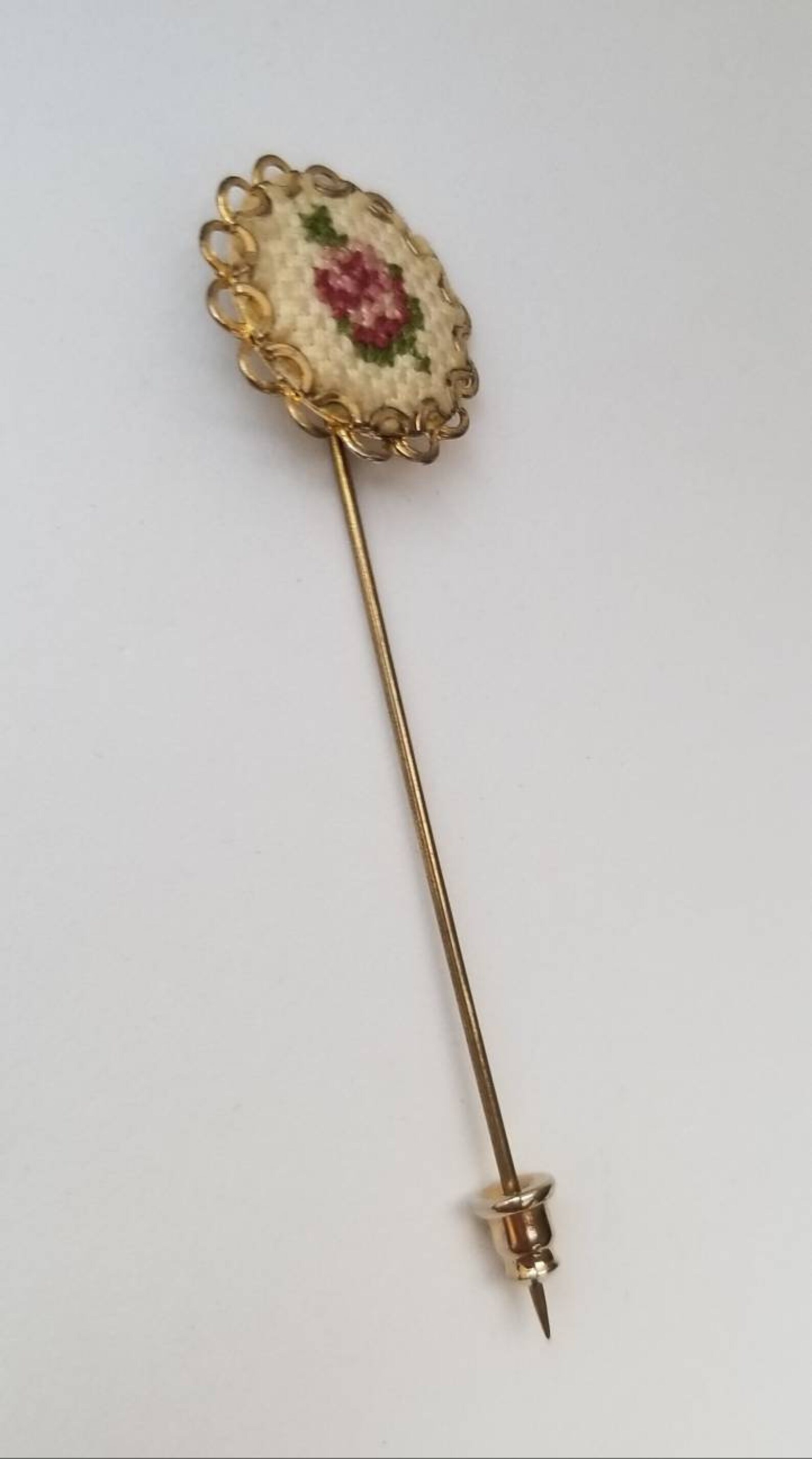 Vintage Crochet Flower Lapel Stick Pin Brooch, Vintage Gold Tone ...