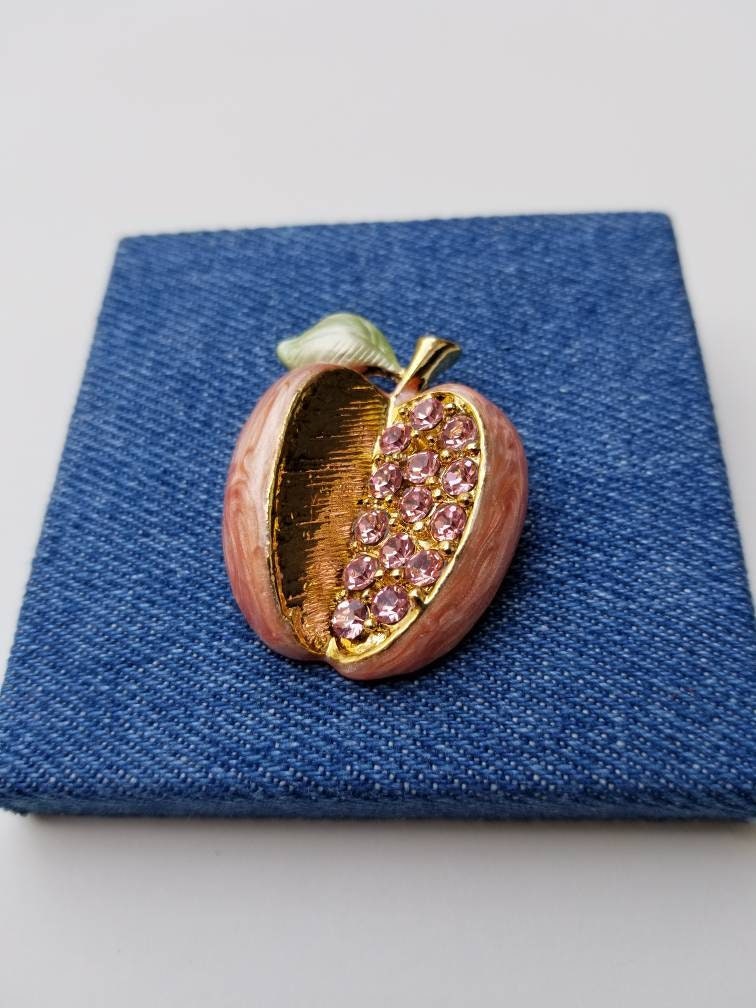 Pink Cut Apple Brooch Pin Enamel and Pink Crystals | Etsy