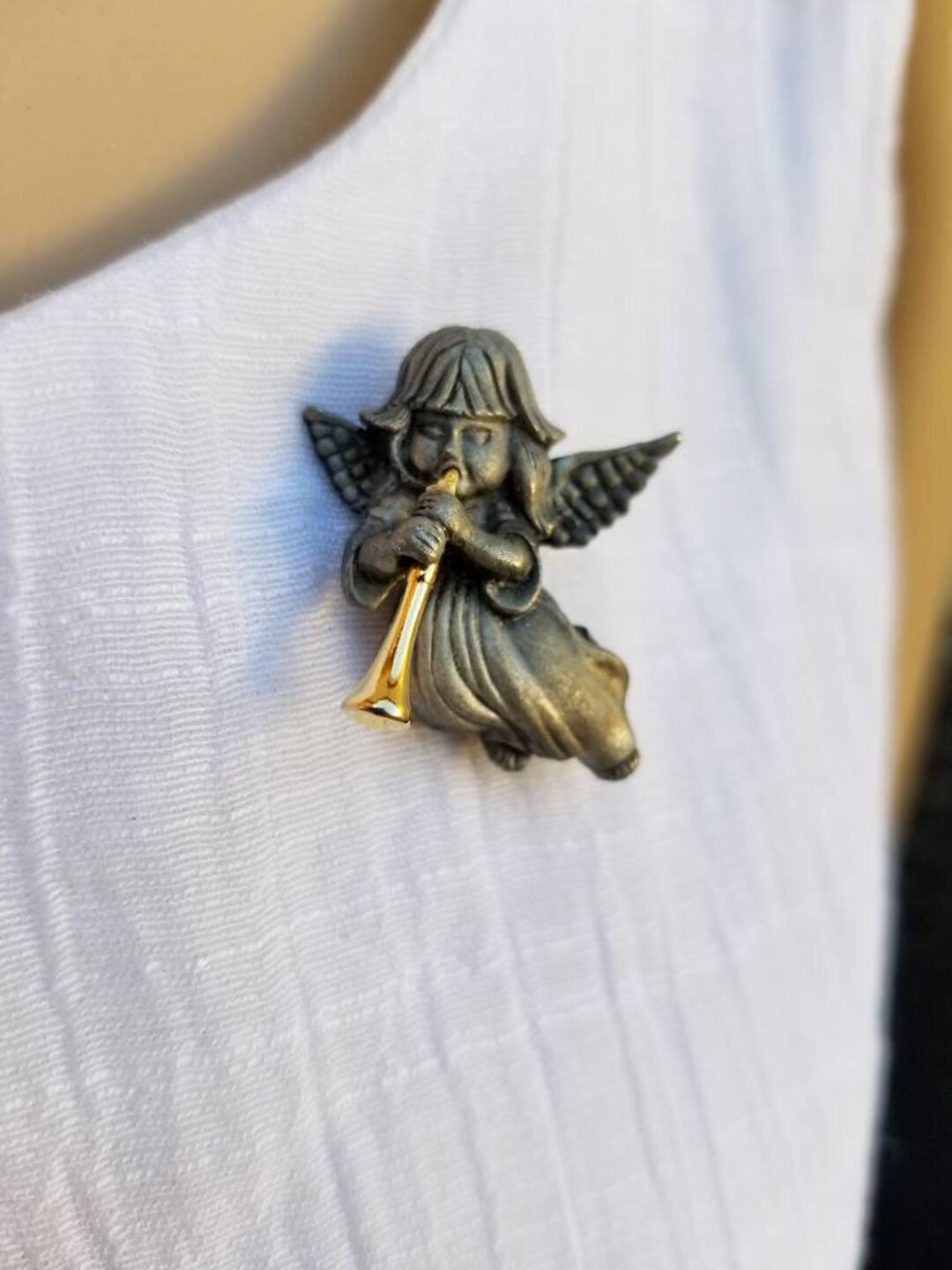 Vintage Signed Dana Angel With Gold Trumpet, Brooch Signed Dana ...