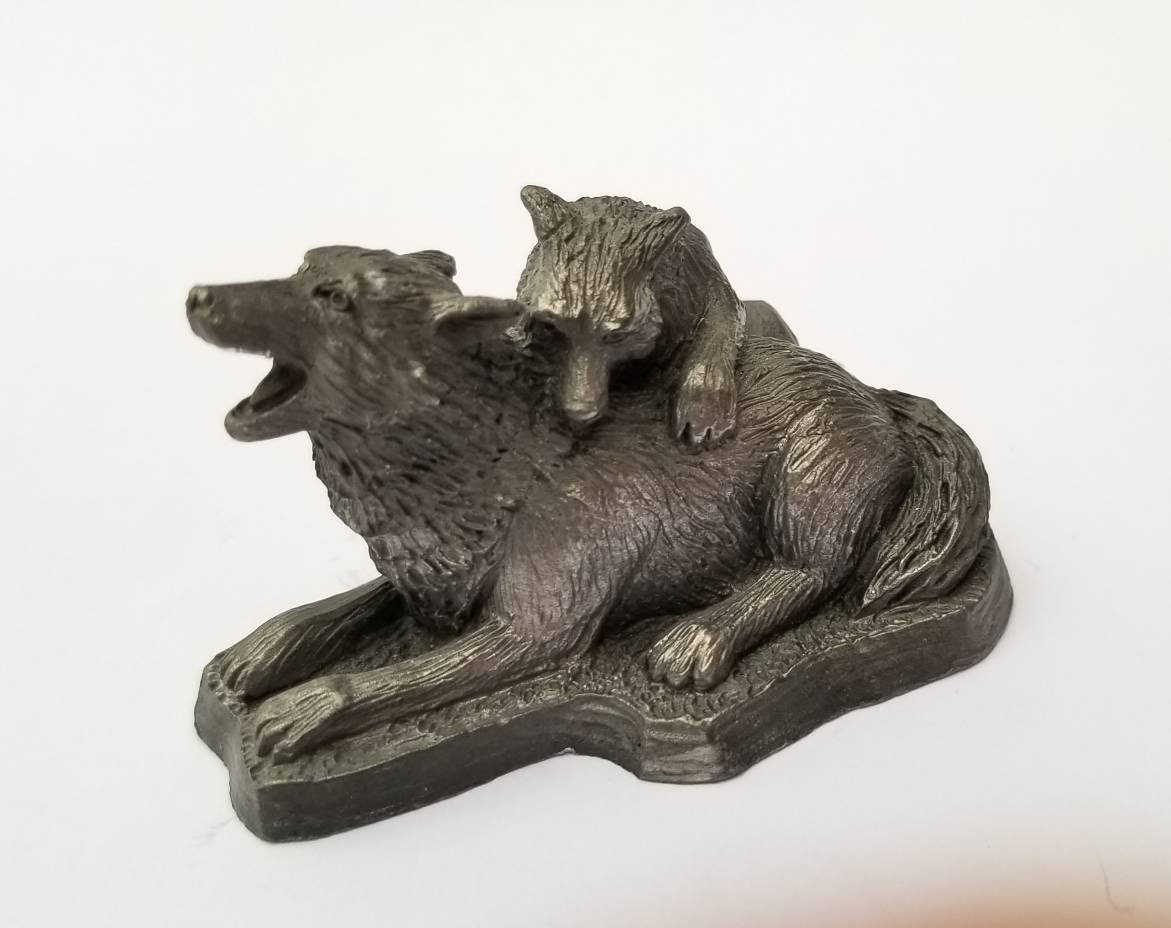 Michael Ricker Pewter Mother and Baby Wolfs Figurine, Michael Ricker ...