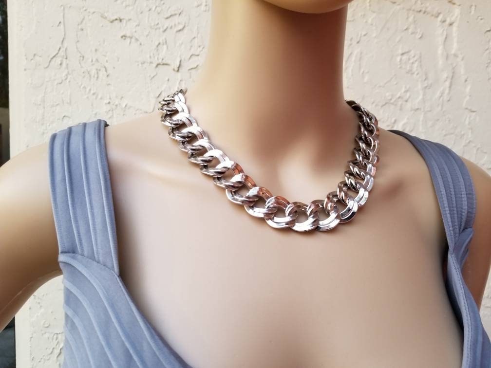 Vintage Monet Chunky Silver Tone Chain Necklace Signed Monet - Etsy