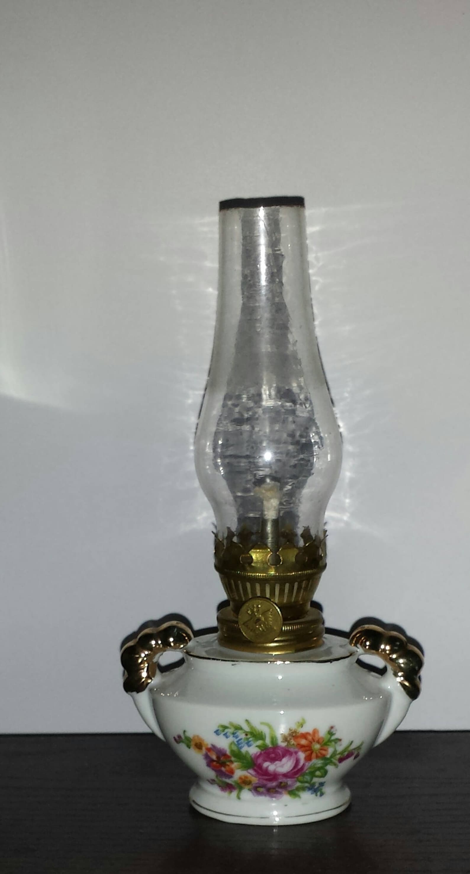 Vintage Porcelain Miniature Oil Lamp With Colorful Floral and Gold ...