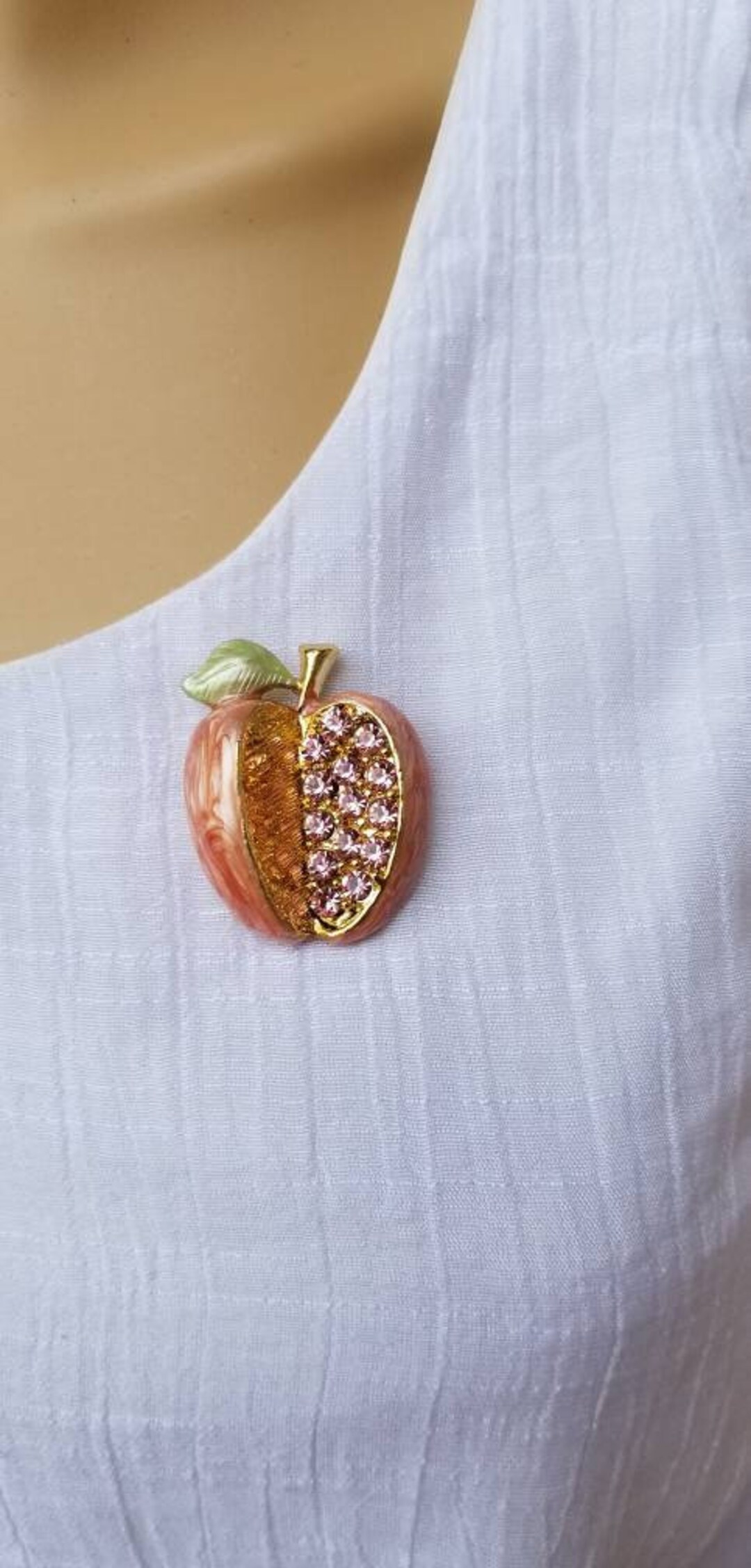 Pink Cut Apple Brooch Pin Enamel and Pink Crystals - Etsy