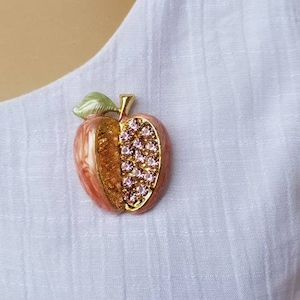 Pink Cut Apple Brooch Pin Enamel and Pink Crystals - Etsy