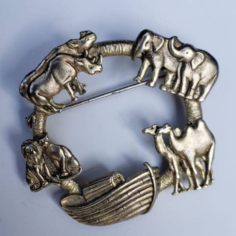 Vintage Noah's Ark Silver Brooch Pin, Noahs Silver Brooch Pin - Etsy