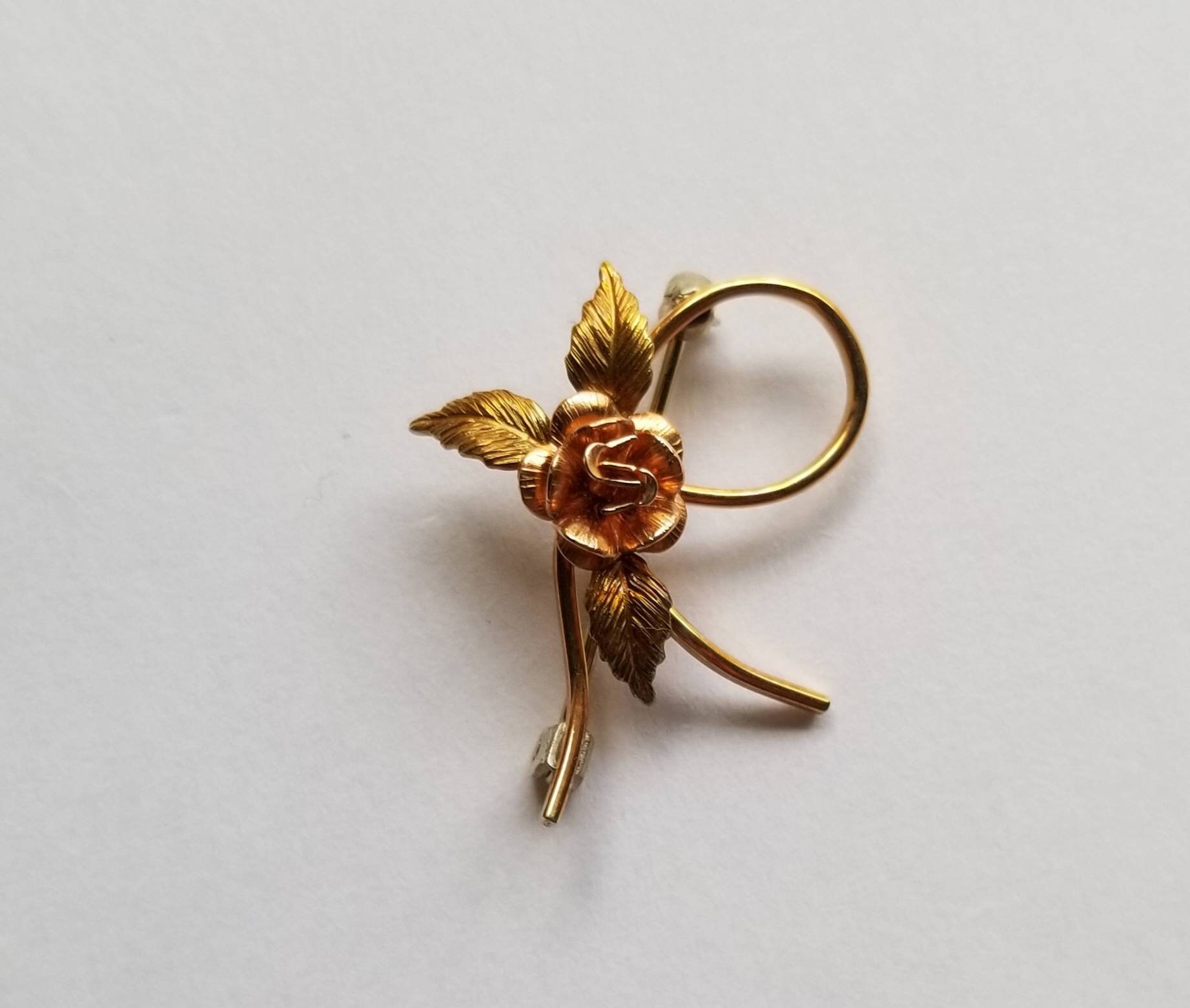 Krementz Gold Rose Brooch / Pin, Vintage Krementz Flower 14K Gold ...
