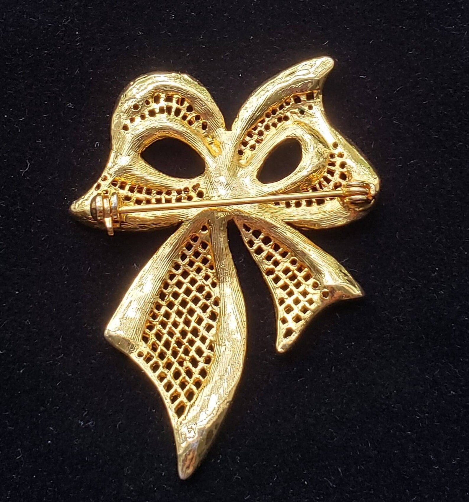 Vintage Gold Tone Mesh Rhinestone Ribbon Bow Brooch Pin - Etsy