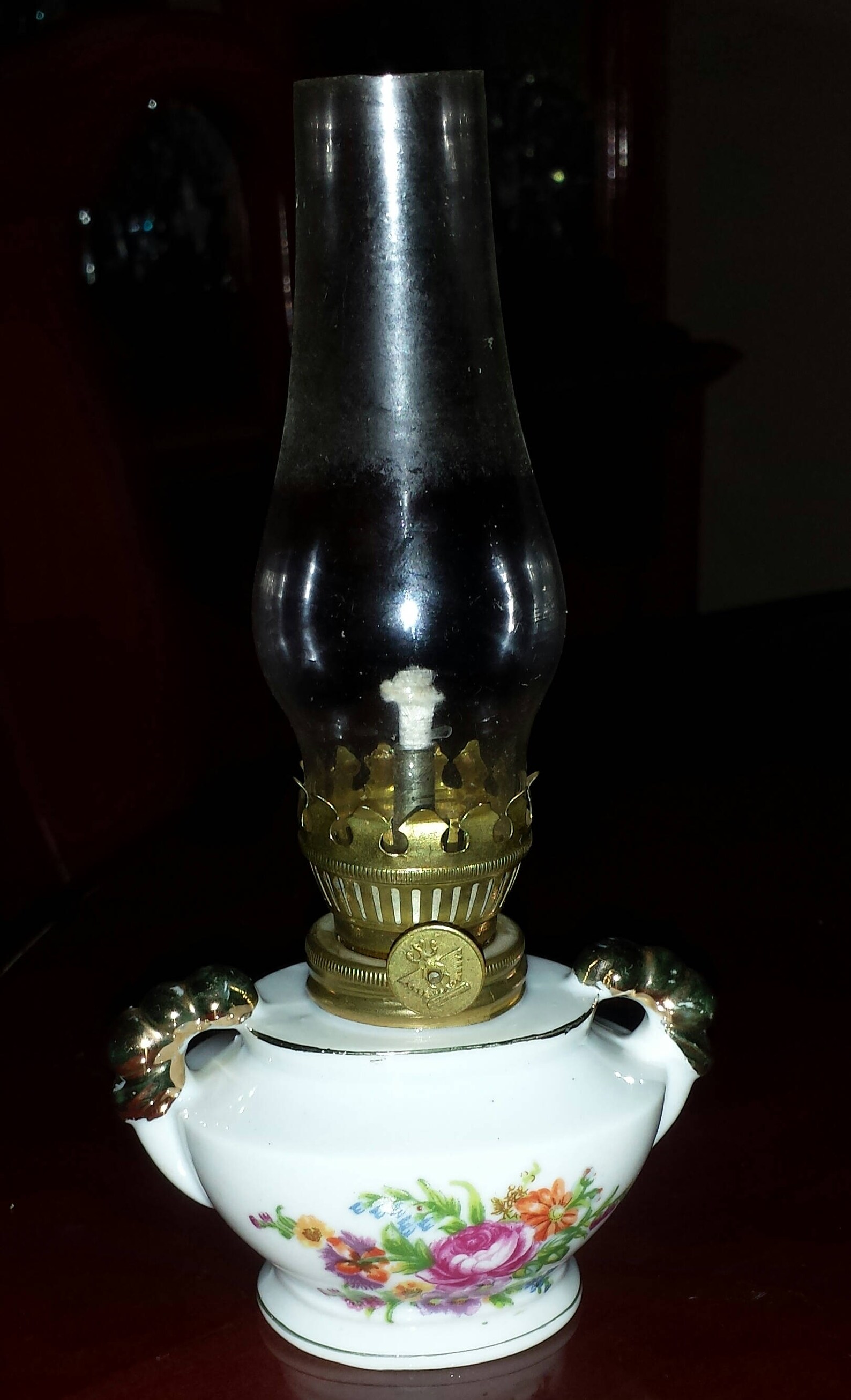 Vintage Porcelain Miniature Oil Lamp With Colorful Floral and Gold ...