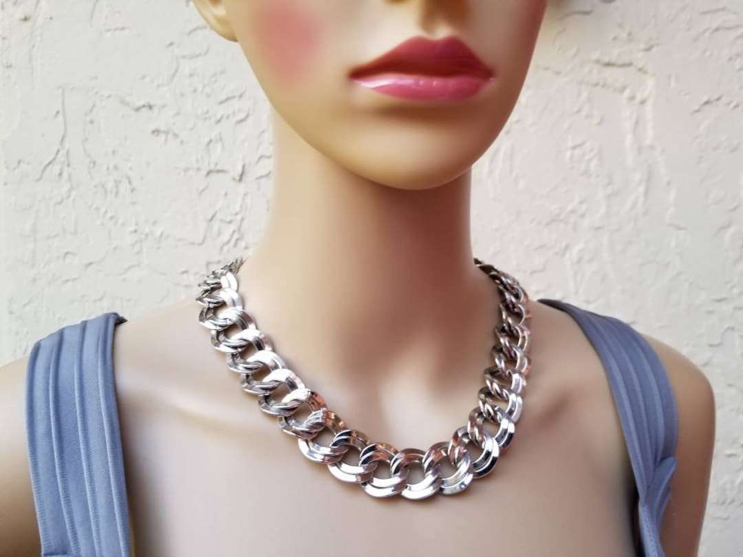 Vintage Monet Chunky Silver Tone Chain Necklace, Signed Monet, Signed ...