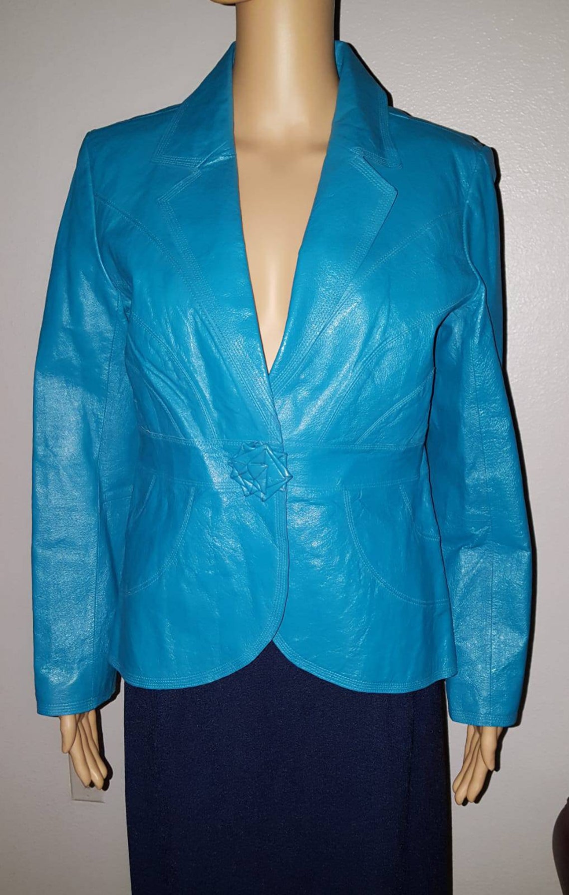 METROSTYLE Leather Jacket Blue Womens Leather Blazer Jacket - Etsy