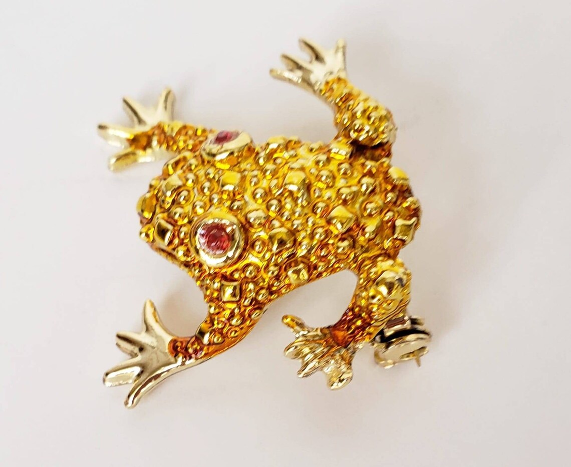 Vintage Gold Tone Frog Brooch Withswarovski Crystal Gold - Etsy
