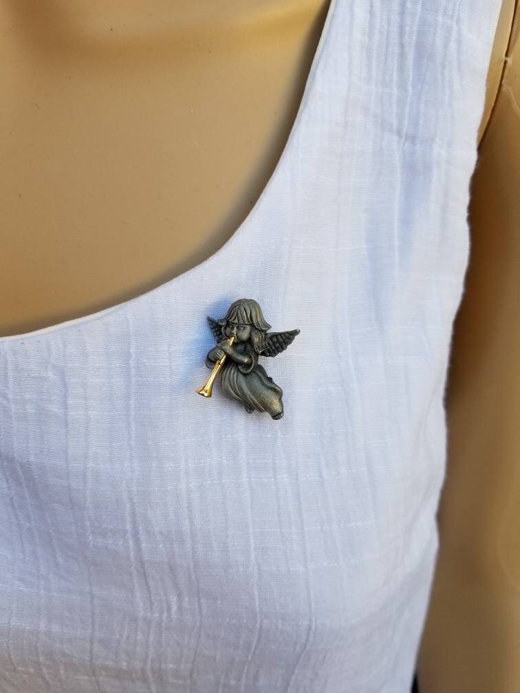 Vintage Signed Dana Angel With Gold Trumpet Brooch Signed - Etsy
