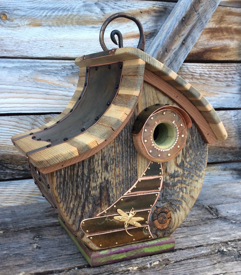 Unique Barnwood Copper Birdhouse Reclaimed Recycled Handmade | Etsy