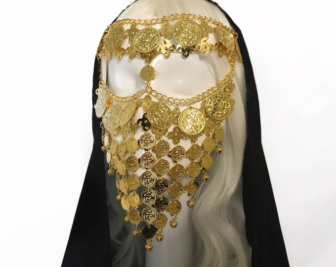Hijazi Veil — Gold Coin Face Veil, Face Chain, Tribal, Arabian, Bedouin ...
