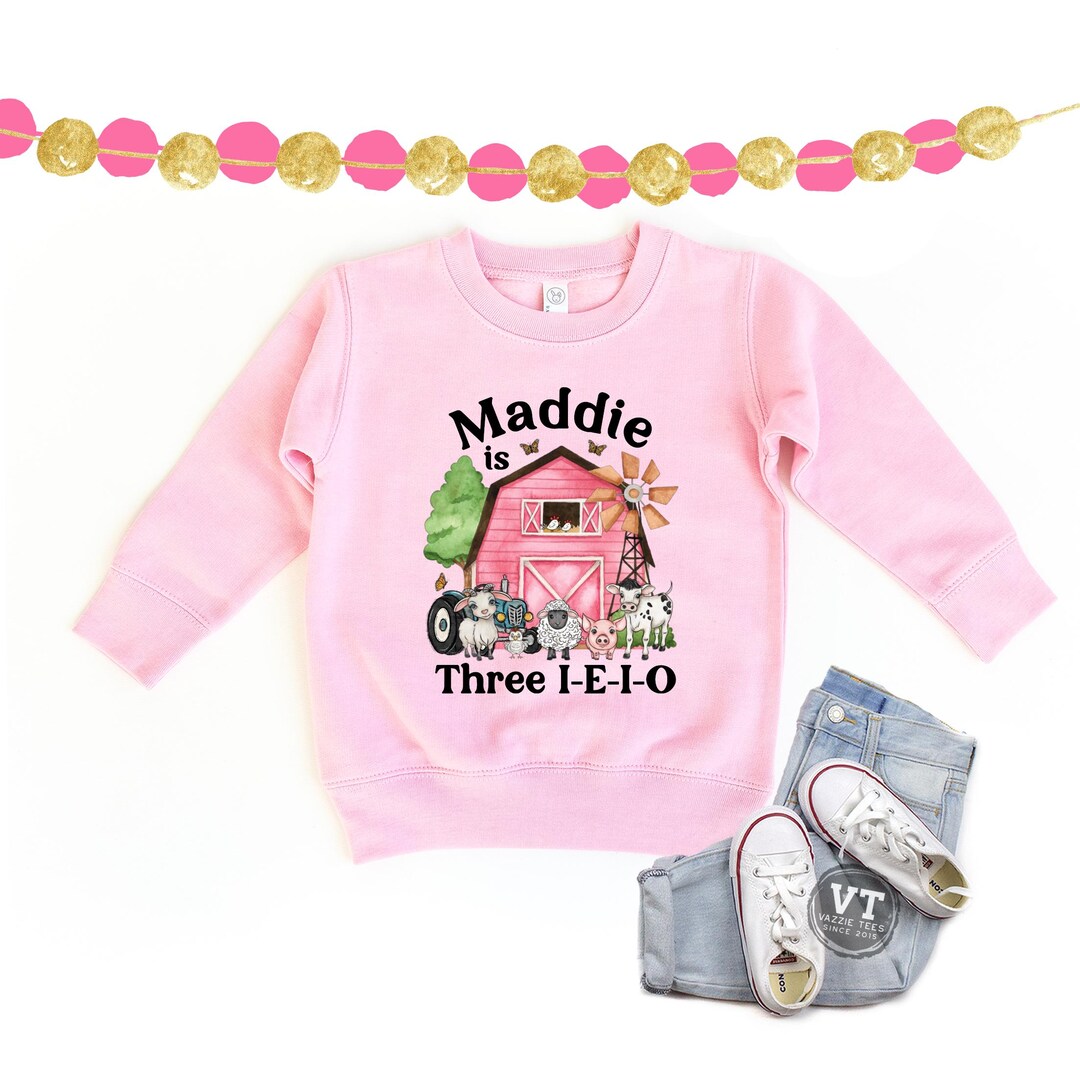 Personalized Three IEIO Farm Birthday Sweatshirt - Girls 3rd Birthday ...