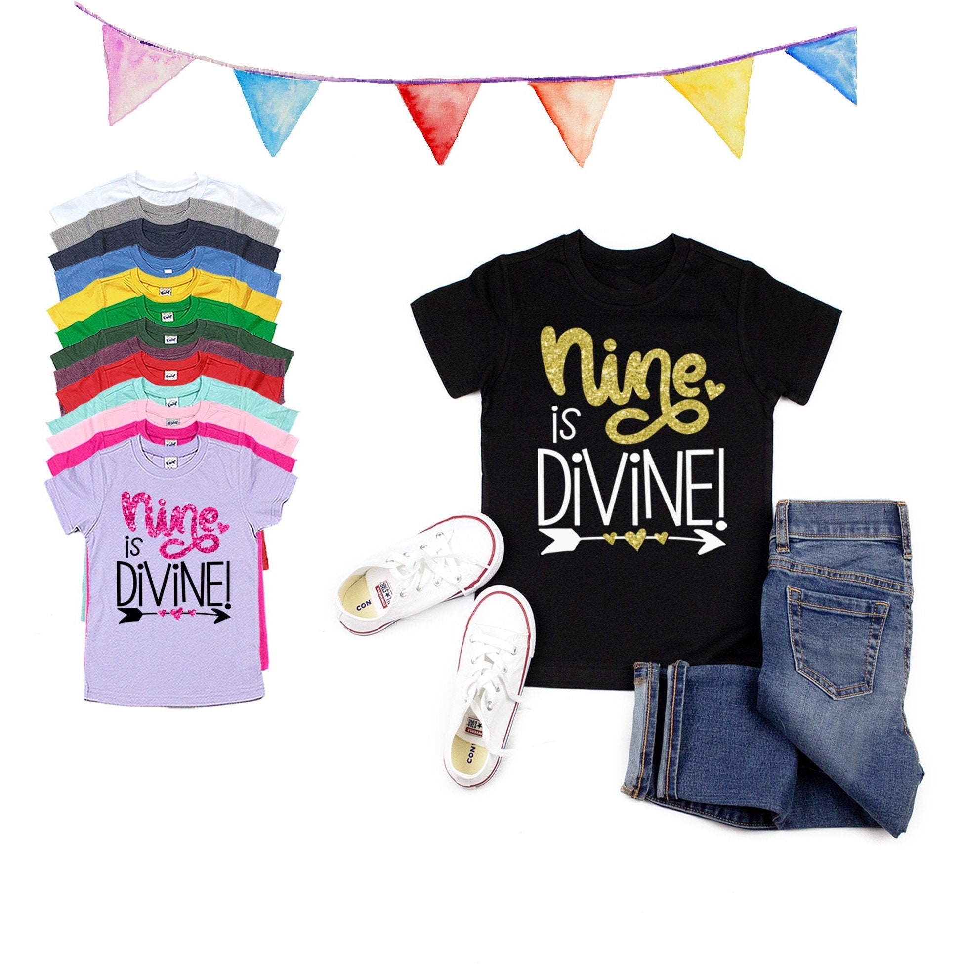 Nine is Divine Shirt 9th Birthday Girls' Birthday | Etsy