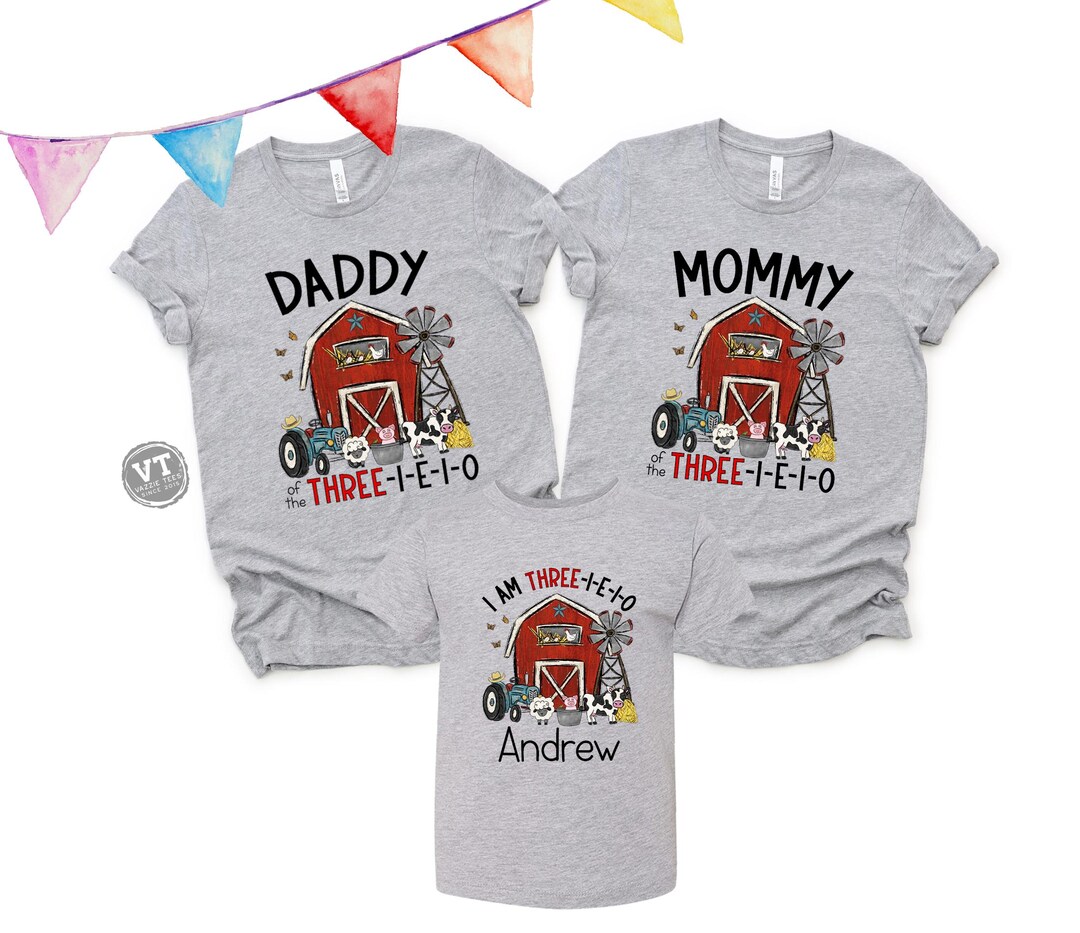 Three IEIO Birthday Shirt - Personalized Matching Family Shirts - Farm ...