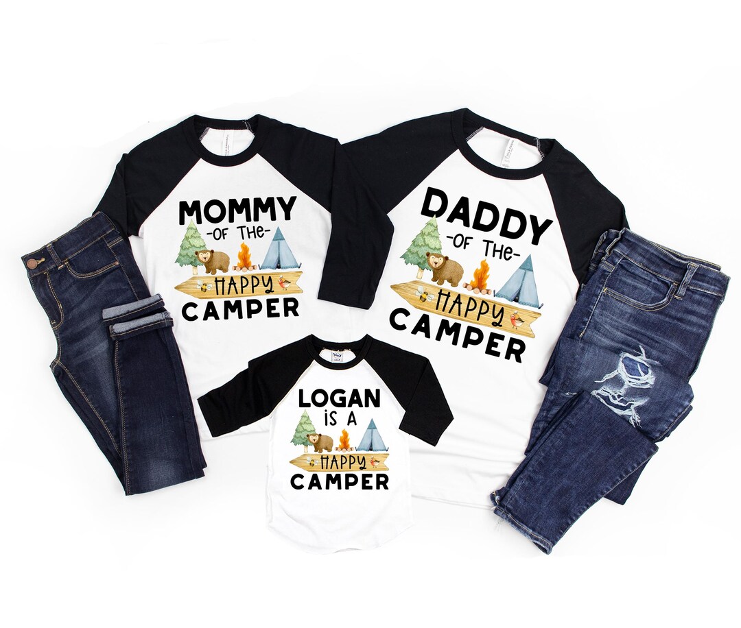Personalized Happy Camper Raglan Shirt: Matching Family Camping Theme ...