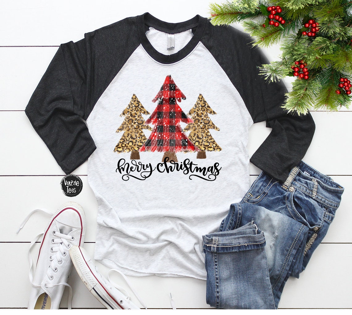 Merry Christmas Leopard Print Shirt - Buffalo Plaid Christmas Trees ...