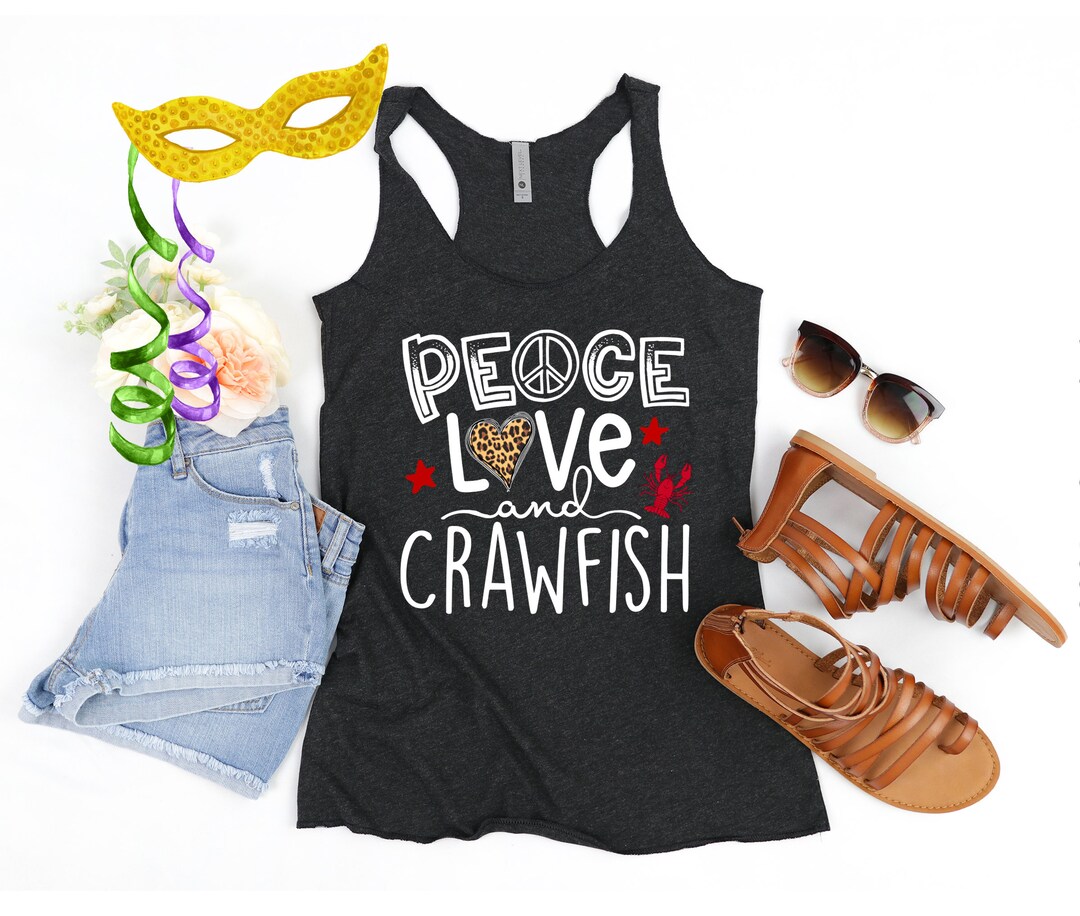 Peace Love and Crawfish Tanks - Mardi Gras Tanks - Racerback Triblend ...