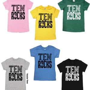Ten Rocks Ten Year Old 10th Birthday Shirt Double Digits Rock and Roll ...