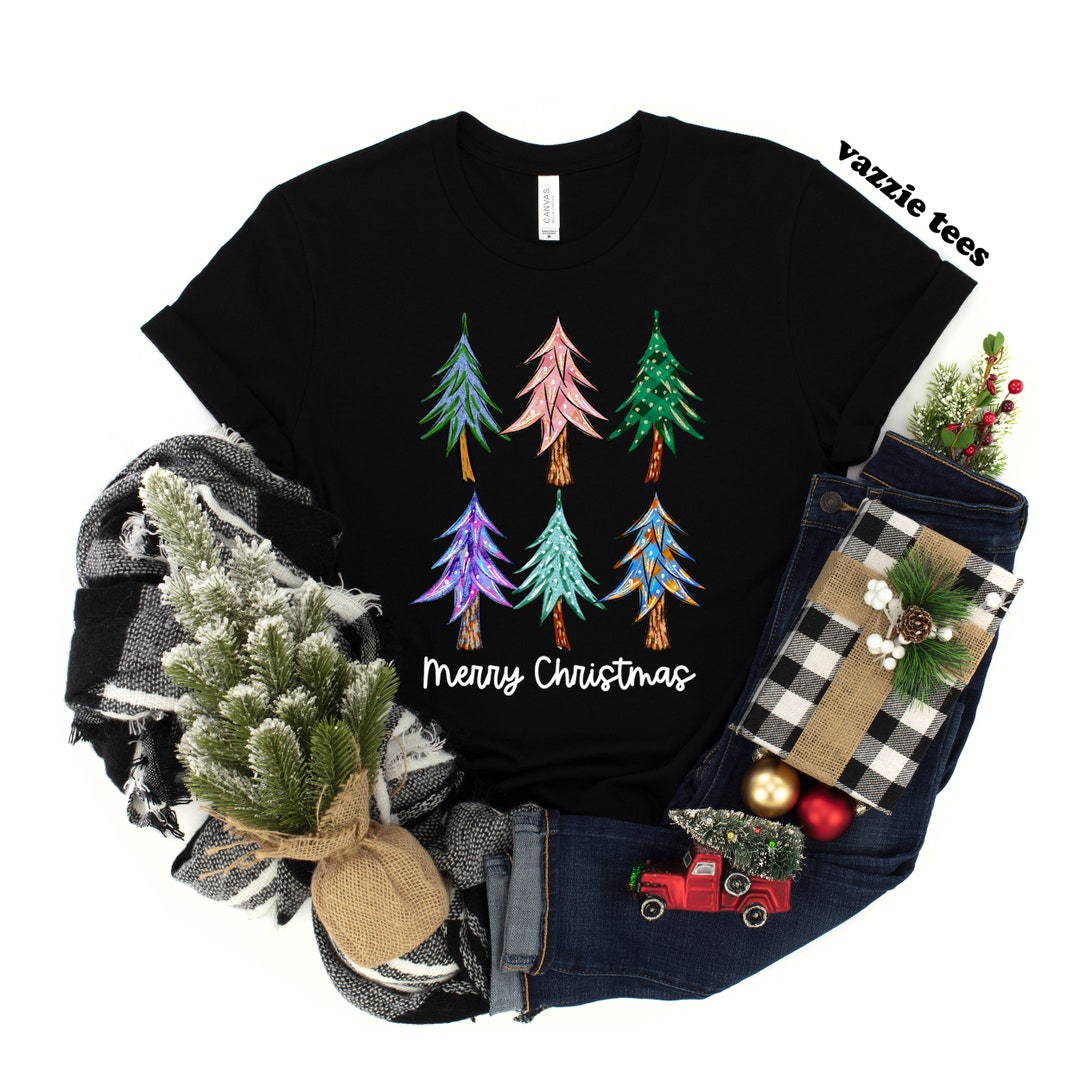 Merry Christmas Tree Shirt: Unisex Plaid Holiday Tee - Etsy