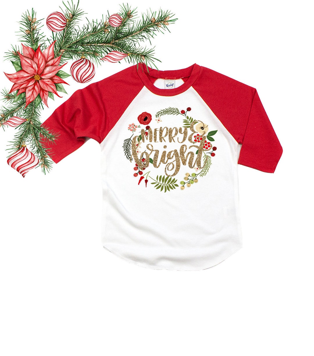 Merry & Bright Girls' Christmas Shirts Girls' Holiday Shirts Glitter ...
