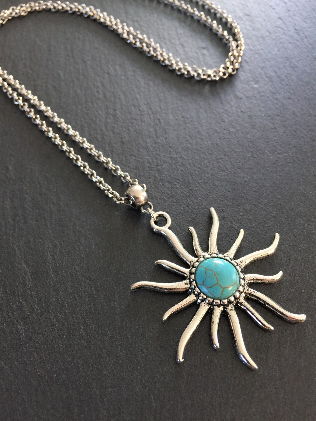 Long Turquoise Sun Necklace, Turquoise Jewellery, Kuchi, Boho, Ethnic ...