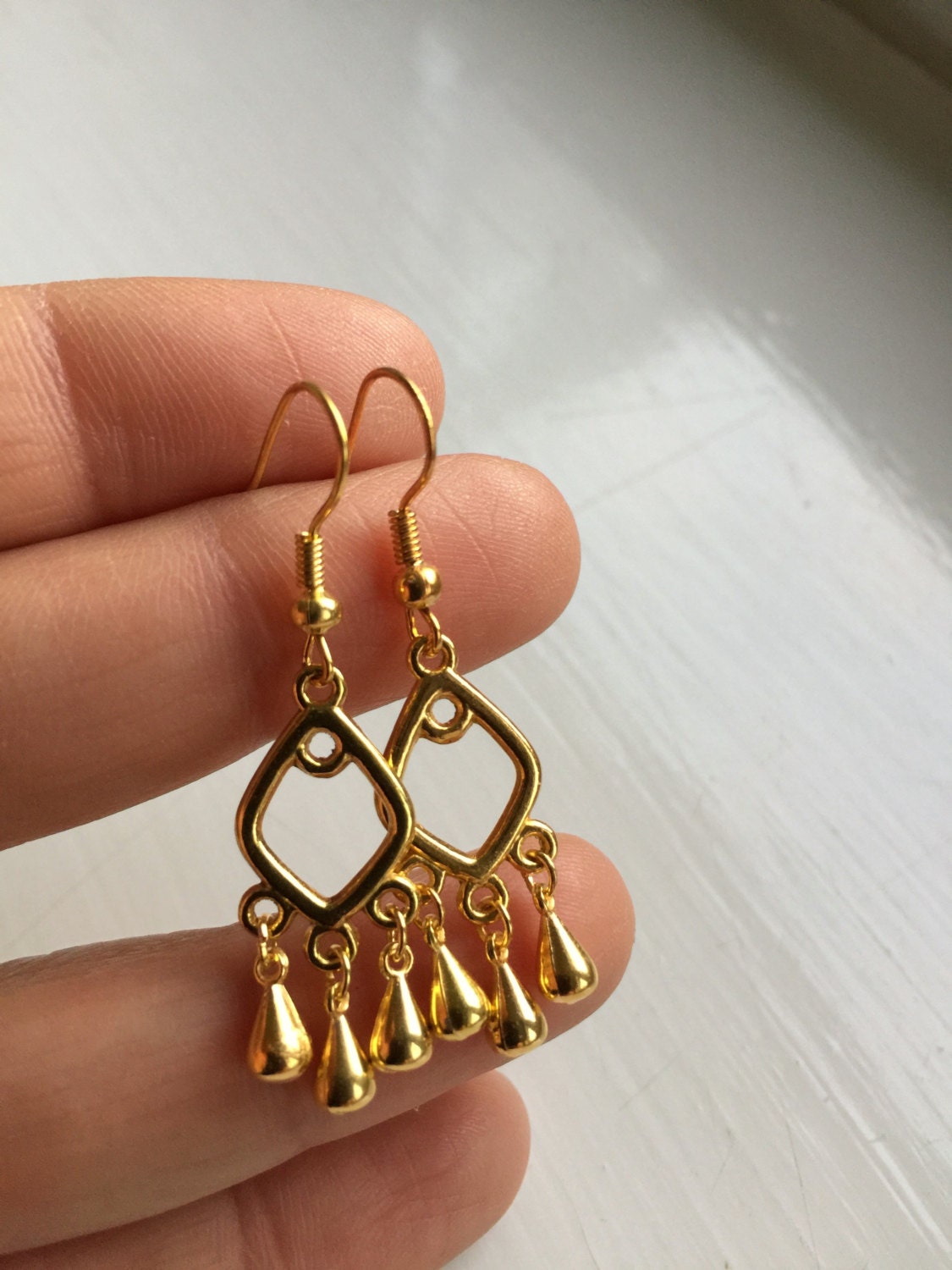 Gold dangle earrings jewellery gold plated boho Bohemian | Etsy