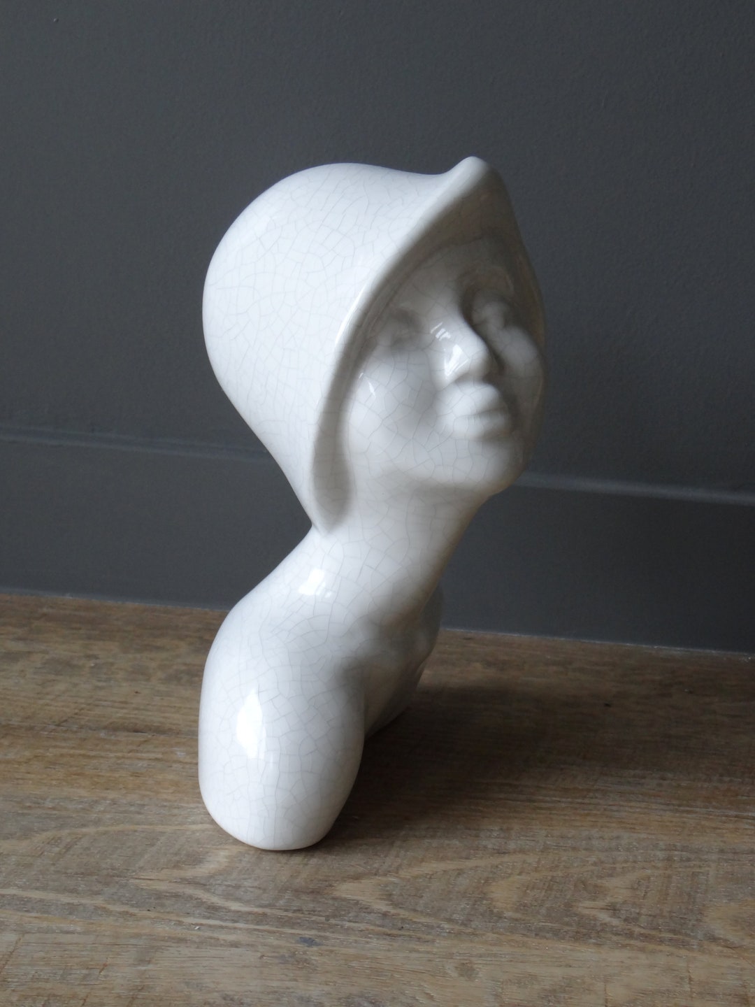 Vintage Art Deco Porcelain Bust Woman Cloche Hat Cracked Glaze 1920s ...
