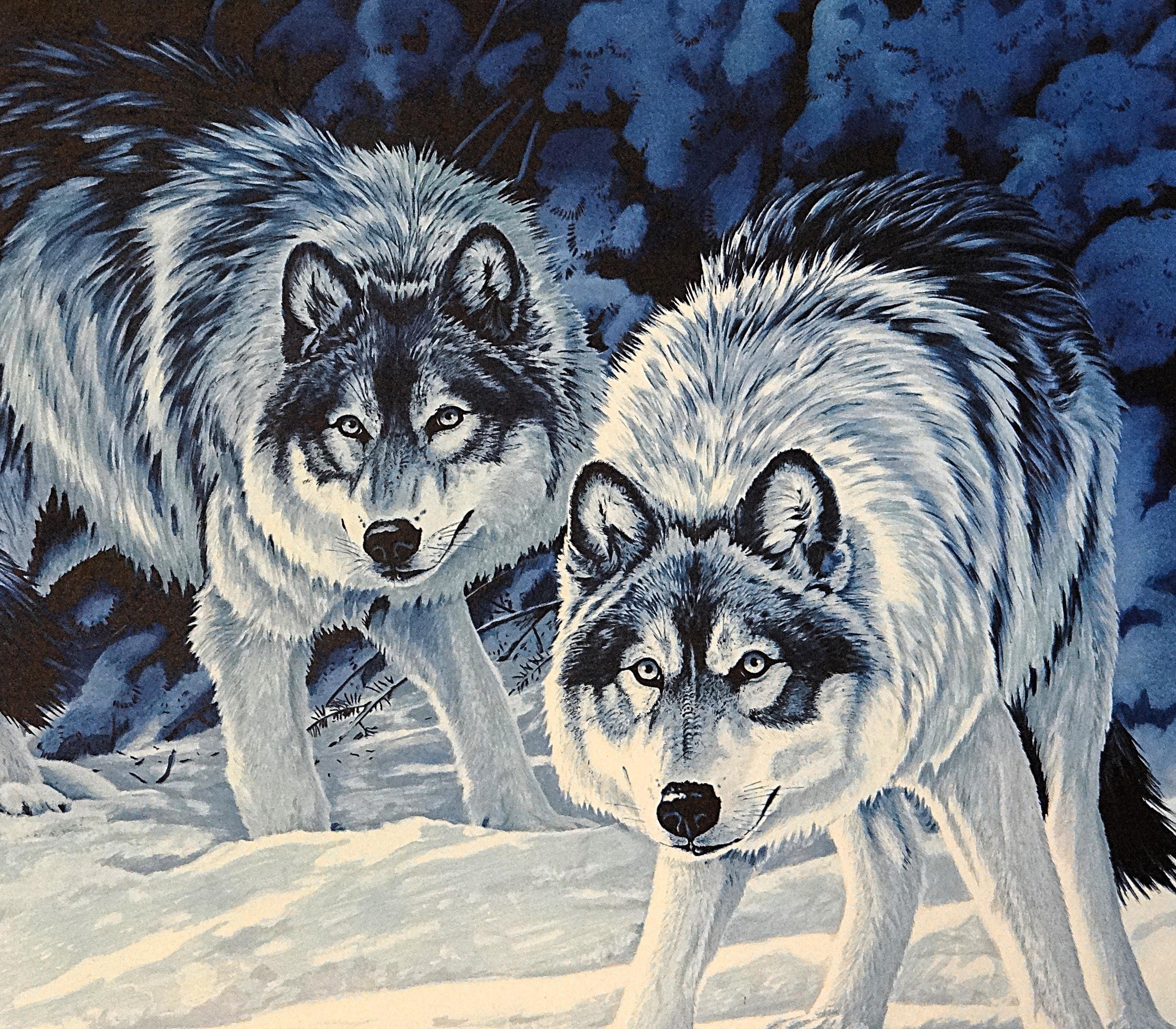 Blue Wolves Lithograph Print Gisèle Benoit Signed Limited Edition Wolf ...