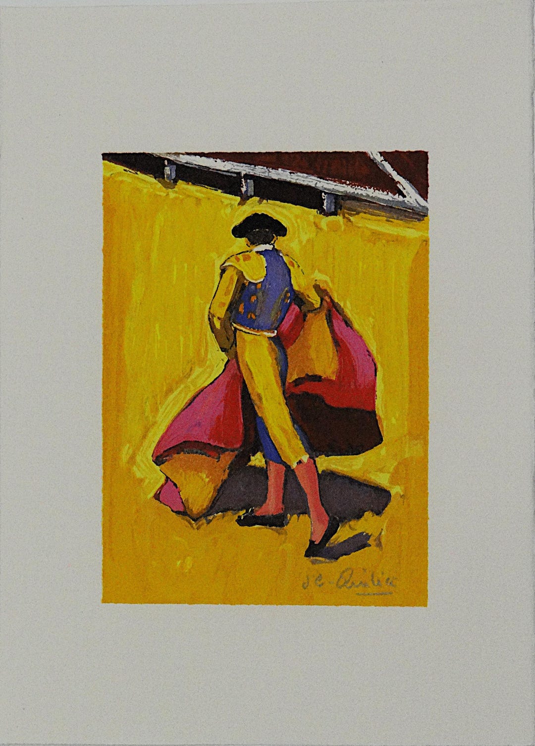 Signed Jean-claude Quilici Lithograph Torero Bullfighter Corrida Yellow ...