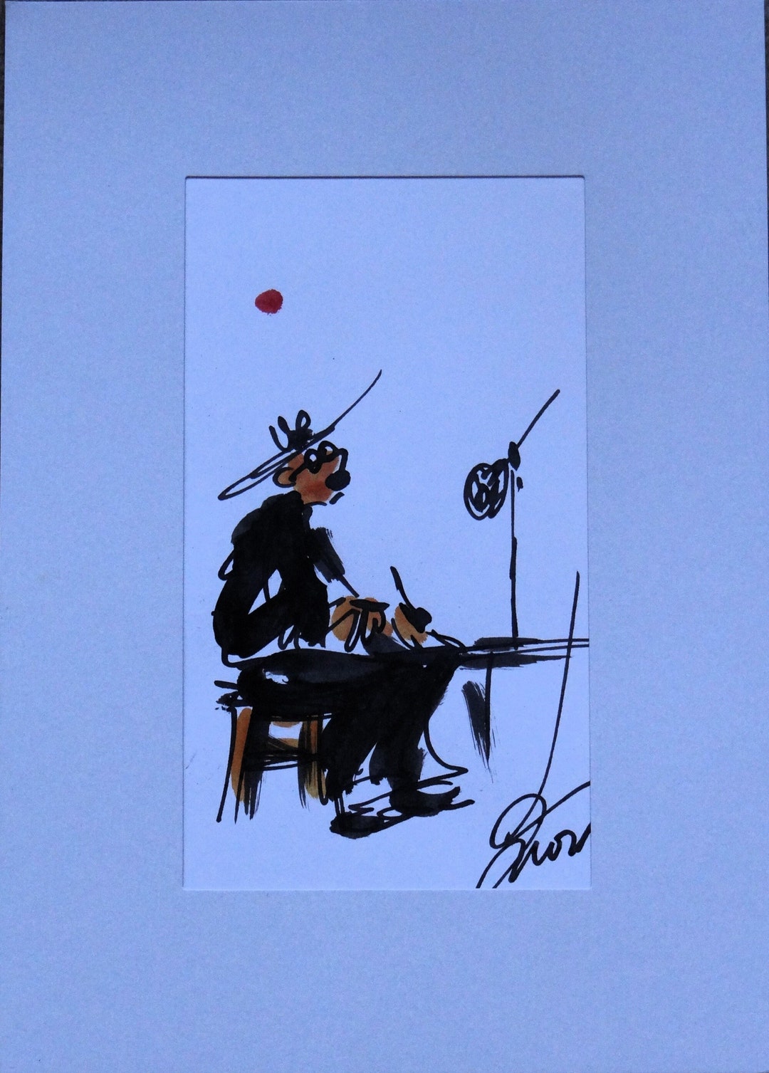 Original Watercolor Portrait Fernando Pessoa - Signed Ink & Red Accent ...