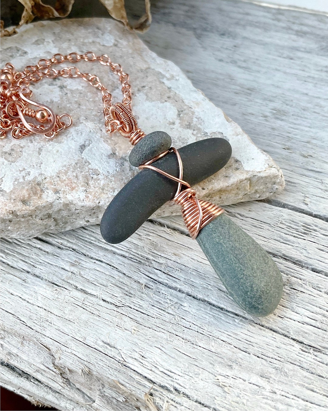 Unique Alaska Gray Beach Stones Pendant Necklace, Handcrafted Natural ...