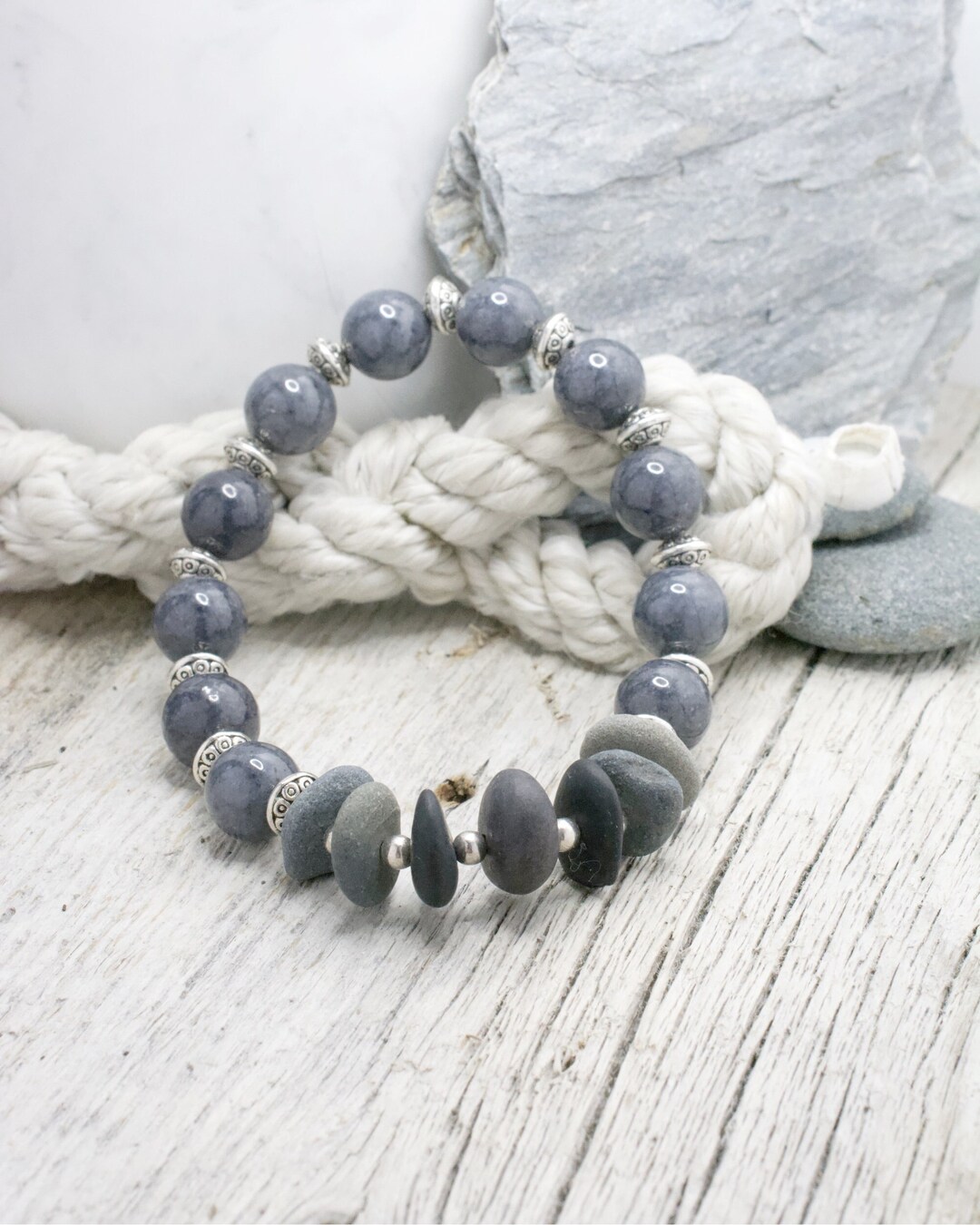 Gray Kasilof Alaska Beach Stone Stretch Bracelet, Natural Rock Jewelry ...